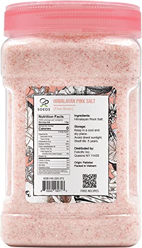 Soeos Himalayan Salt Fine Grain, 80oz (2.25kg), Non-GMO Himalayan Salt, Natural Pink Salt, Kosher Pink Sea Salt, Nutrient and Mineral Dense for Health, 5 Pound (Pack of 1)