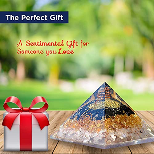 Orgonite Crystal Orgone Pyramid for Triple Health Protection with Black Tourmaline, Citrine and Rose Quartz β Positive Energy Generator for Healing, Wealth and Prosperity