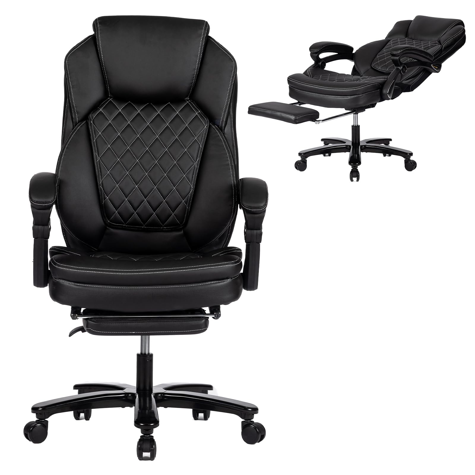 Kasorix Big and Tall Executive Home Office Chair with Footrest,Desk Chairs with Wheels and Arms,Adjustable Bonded PU Leather Office Chair