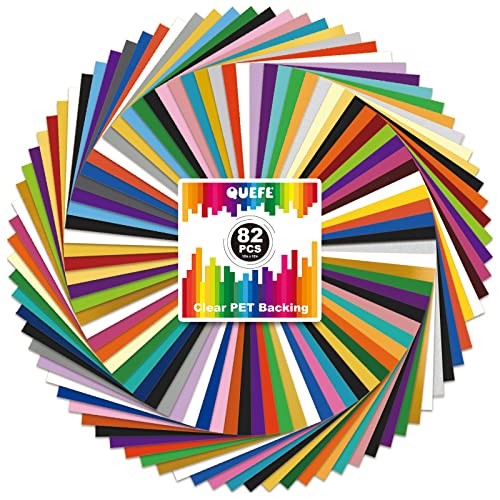 QUEFE 82pcs Permanent Vinyl for Cricut, 12in x 12in Adhesive Vinyl Sheets, 40 Assorted Colors for Signs, Scrapbooking, Car Decal, Craft Cutters, Deco Sticker