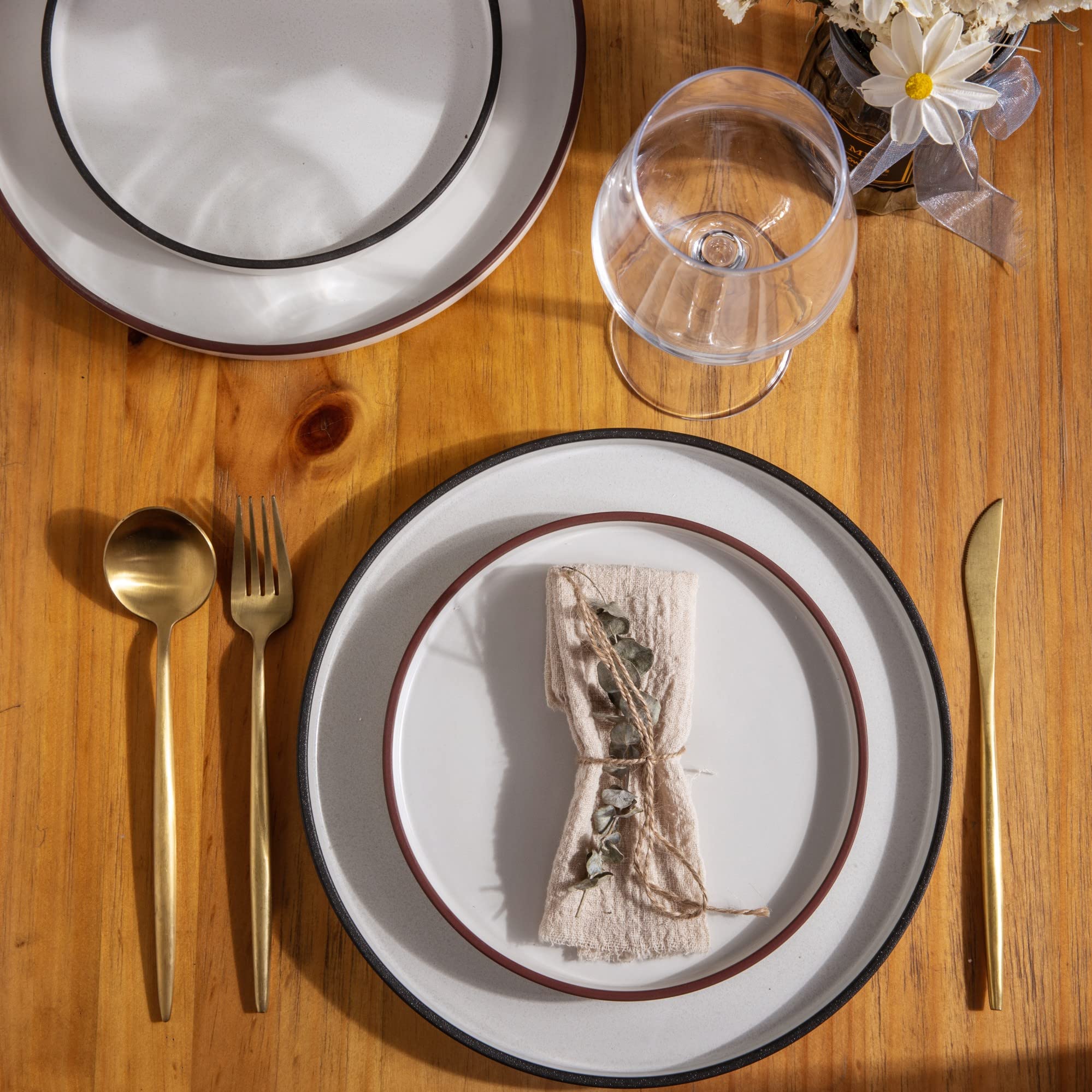 LERATIO Dinner Plates,10.75 Inch Ceramic Flat Plates Set of 6,High Edge Modern plates for Kitchen,Microwave & Dishwasher & Oven Safe, Scratch Resistant Dishes Set-Matte Off White