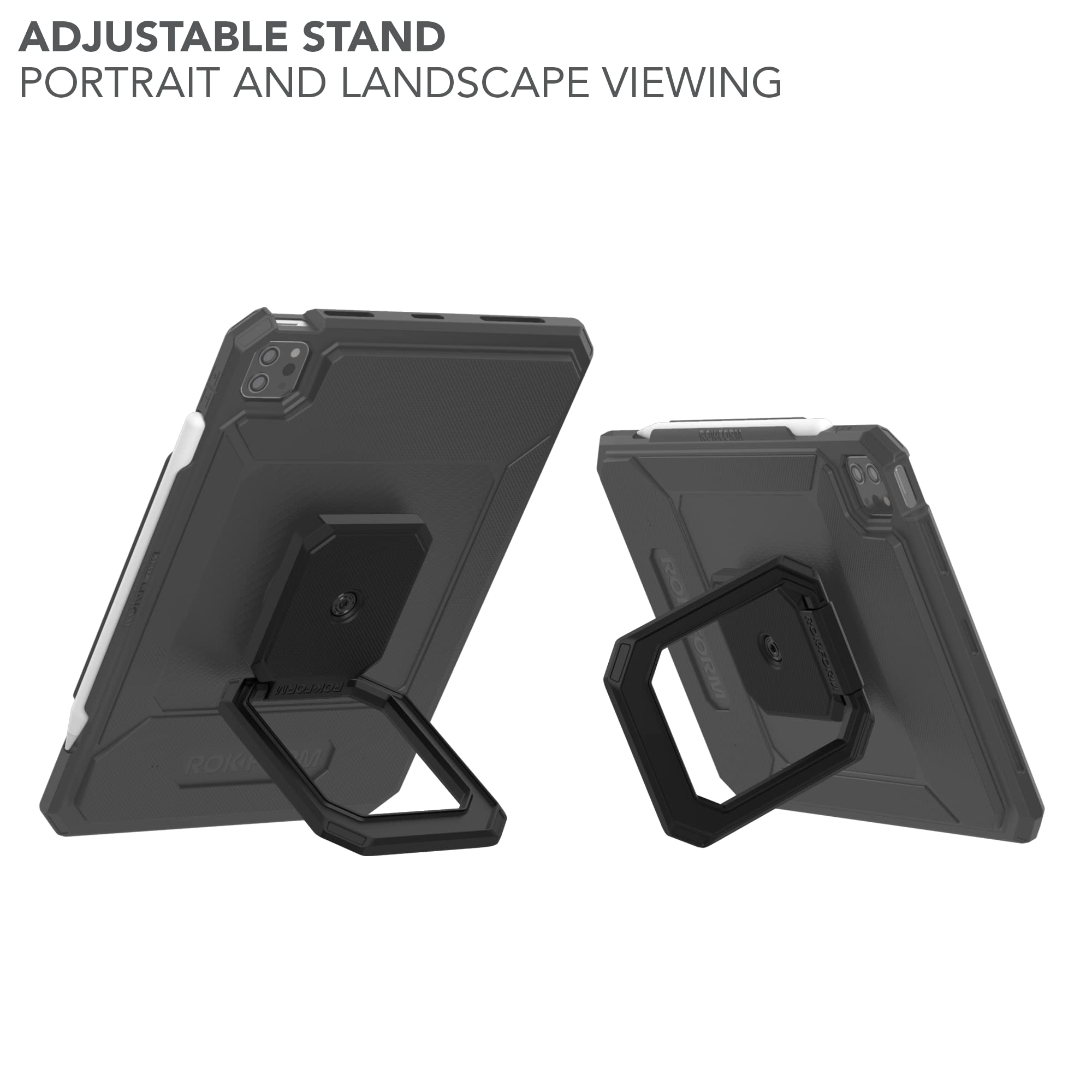 Rokform - iPad Kickstand Grip, Adjustable for Portrait and Landscape Mode, Folds Flat, Doubles as Handle, Compatible with The Rugged iPad Case (Black)