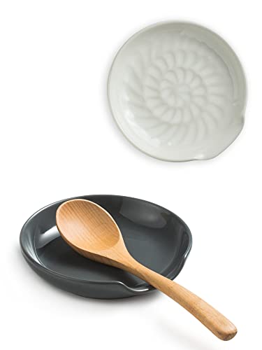 Porcelain Spoon Rest with Drip Tray for Multiple Utensils, Cooking&Large Stove Spoon Holder