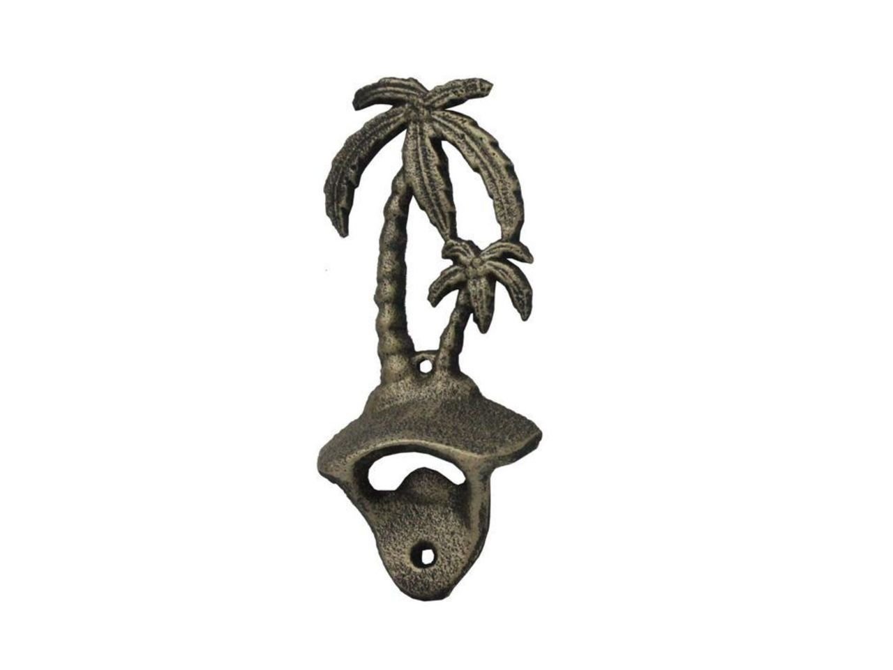 Hampton Nautical Rustic Gold Cast Iron Wall Mounted Palm Tree Bottle Opener 6" - Coastal Home Decor - Beach Decorating