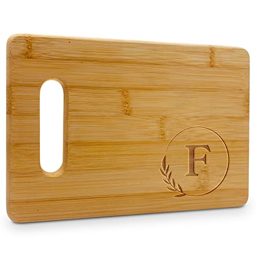 On The Rox Monogrammed Cutting Boards - 9” x 12” A to Z Personalized Engraved Bamboo Board (F) - Large Customized Wood Cutting Board with Initials - Wooden Custom Charcuterie Board Kitchen Gifts