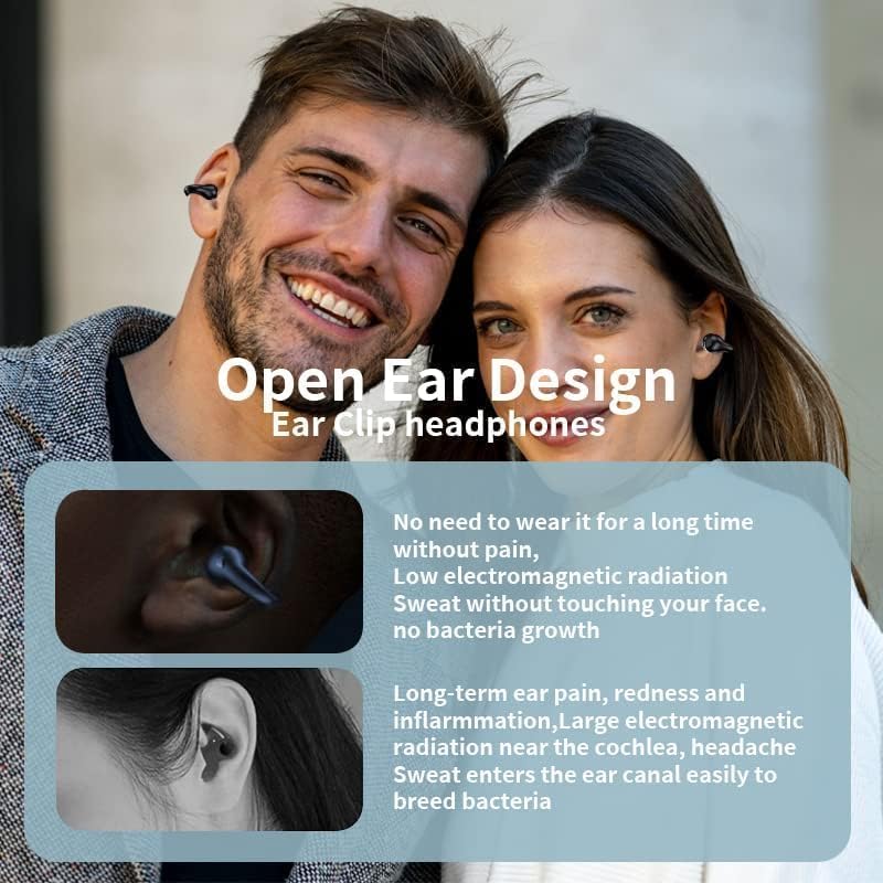Wireless Earbuds,Wireless Open Ear Sport Headphones,Clip On Bluetooth Earbuds for Android iPhone,Air Conduction Headphones,Earring Bluetooth 5.3 Headset for Cycling,Running Workout,Running,Driving