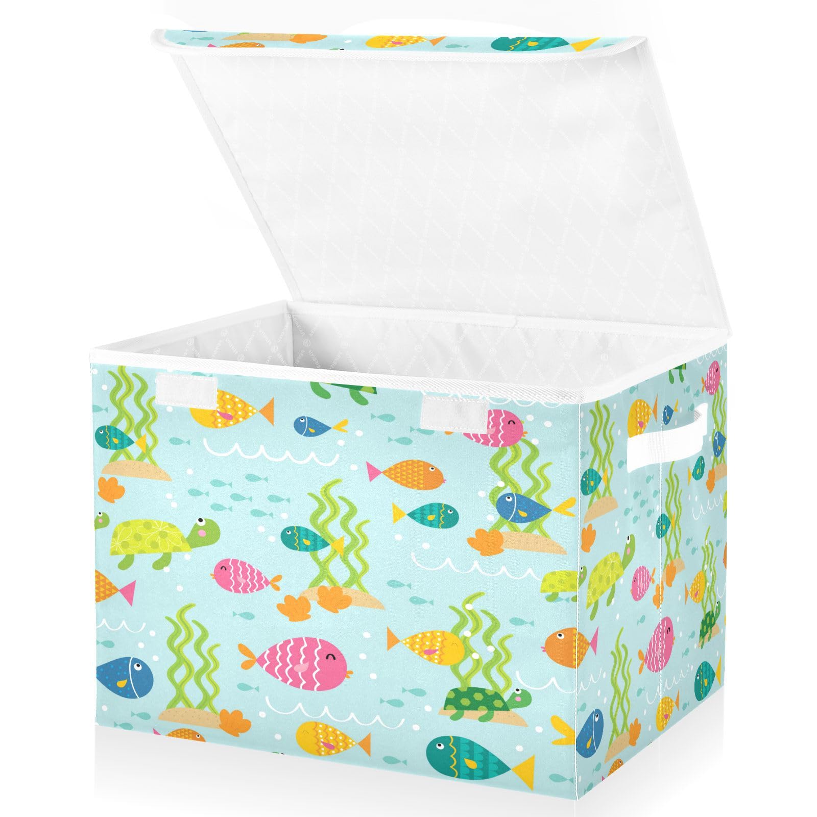 YETTASBIN Ocean Animals Storage Basket with Lid and Handles, Large Collapsible Fabric Storage Bins Durable Storage Organizer for Shelves, Closet, Bedroom, School, Office, Home Decor