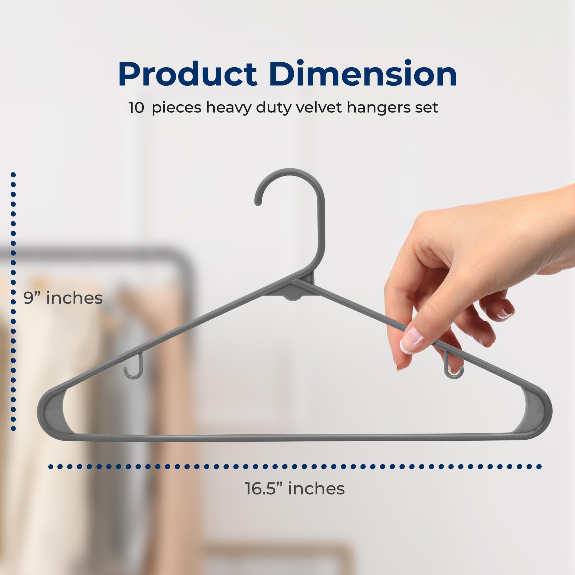 SereneLife Plastic Hangers 10 pcs, Non-Slip Heavy Duty Clothes Hanger, Smooth Finish to Protect Fabric, Lightweight, Ultra-Thin Hangers for Coats and Other Clothes (Gray)