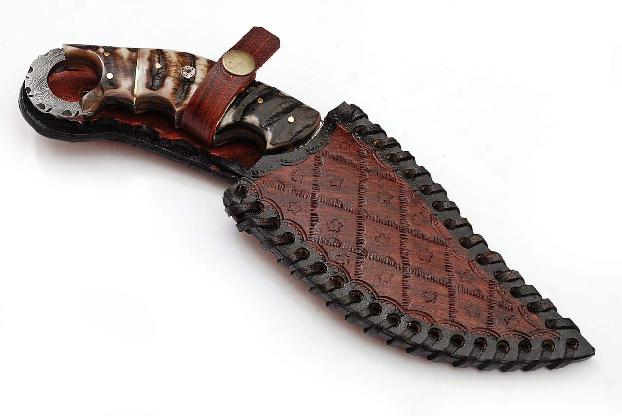 Grace Knives Handmade Damascus Steel Hunting Knife 10 Inch Knife Fixed Blade With Leather Sheath G-1074