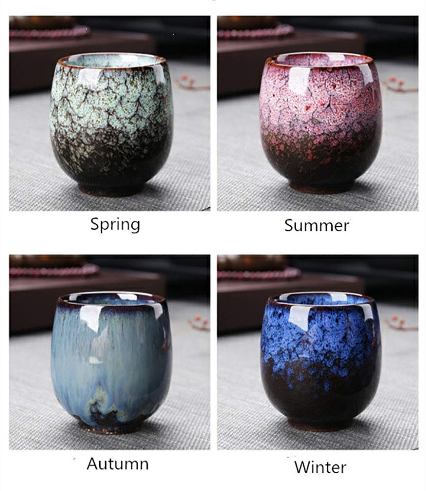 Lxuwbd Jianzhan Ceramic Teacup, Kung Fu Tea Set, Coffee cup,Yerba Mate Set - Ceramic Mate CupSet of 4 (4 colors)