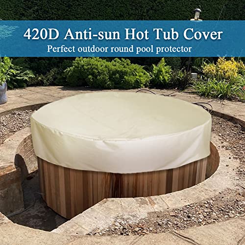 Outdoor Round Hot Tub Protection Cover - 420D Waterproof SPA Spring Pool Shield Patio Dustproof Winter Guard Accessories (85" D x 28" H)
