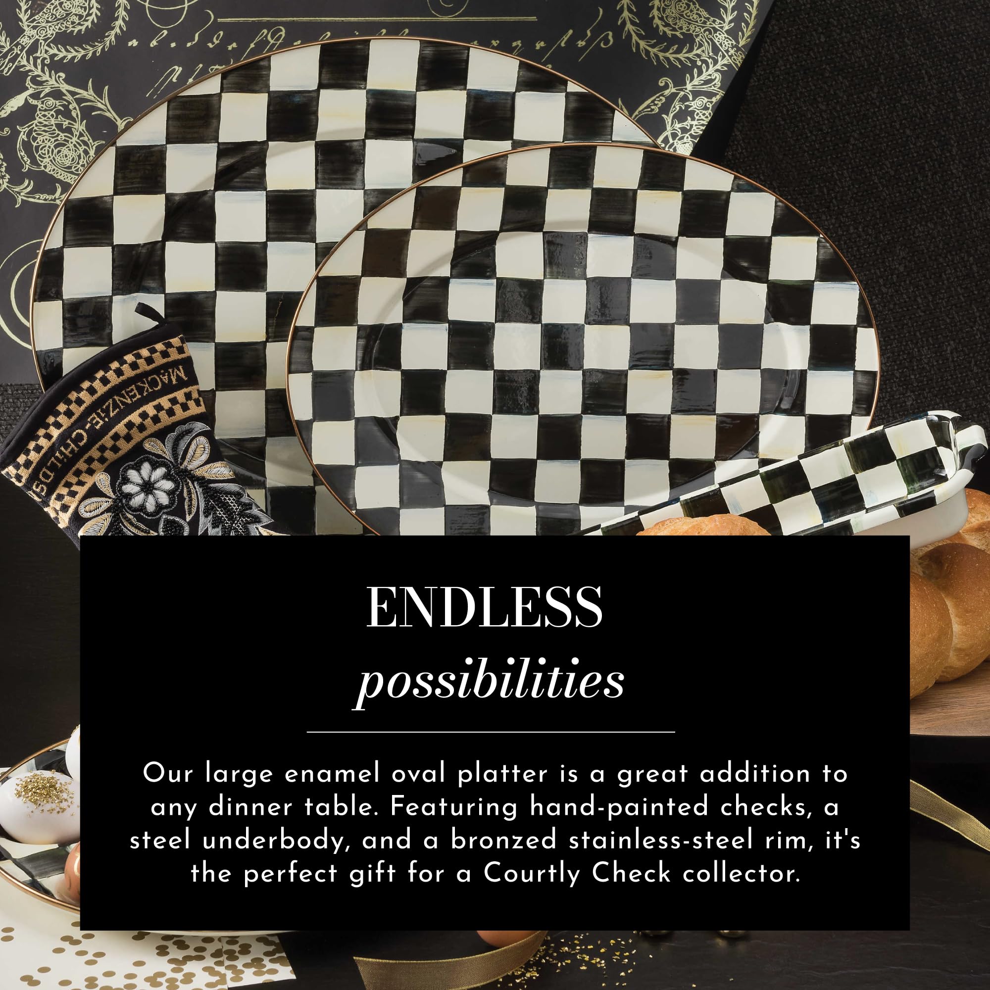 MACKENZIE-CHILDS Courtly Check Enamel Oval Platter, Serving Plate for Entertaining, Large