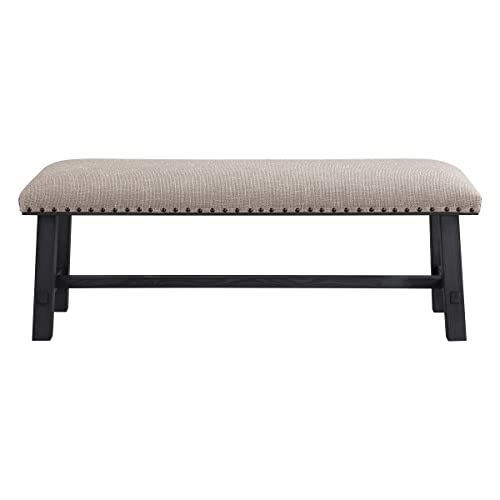OSP Home Furnishings Callen Bench with Antique Bronze Nailhead Trim, Antique Grey Frame and Grey Fabric