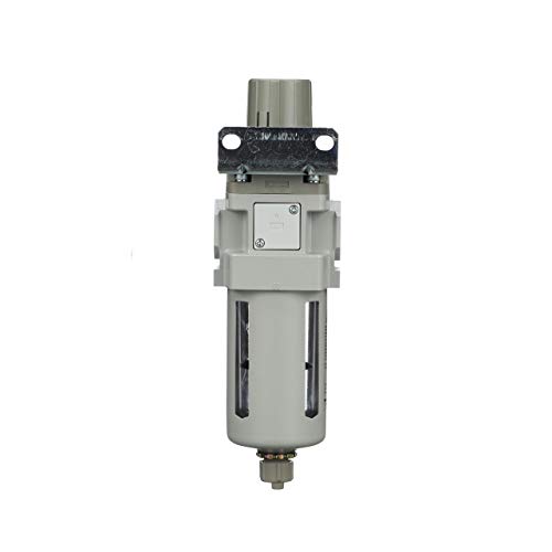 PneumaticPlus SAW400-N04BG Compressed Air Filter Regulator Piggyback Combo 1/2" NPT - Poly Bowl, Manual Drain, Bracket, Gauge