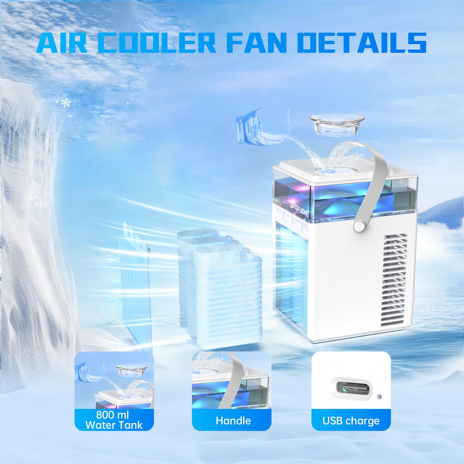 Portable Air Conditioners,4 in 1 Rechargeable Evaporative Personal Air Cooler APP Remote Control Humidifier with 6 Ice Boxes, 3 Speeds Mini AC with LED, Air Conditioner Desktop Cooling Fan for Bedroom