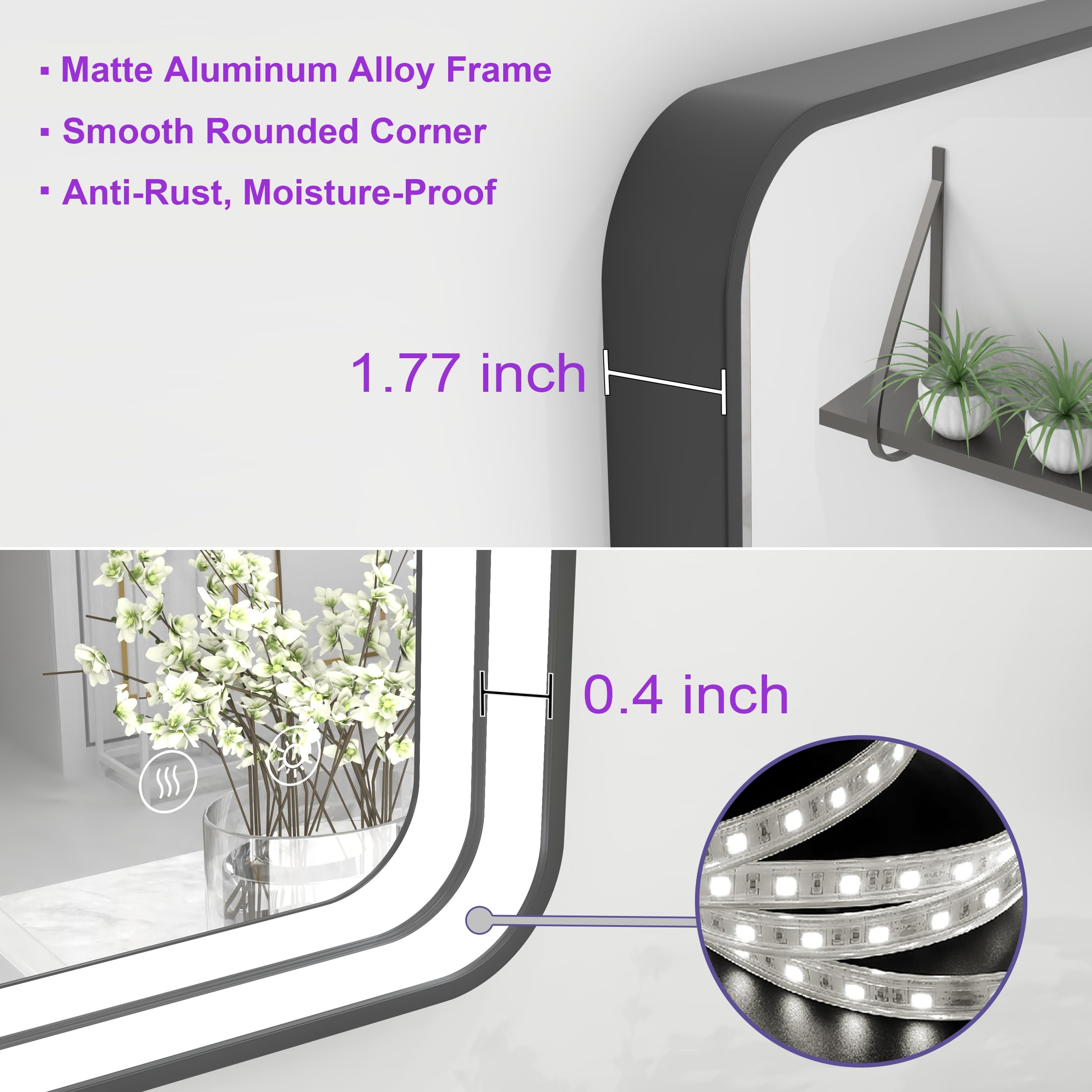 JSneijder 24x32 Inch Black LED Bathroom Mirror, Black Framed Vanity Mirror with Lights, Anti-Fog Bathroom Mirror, Wall Mounted Dimmable Lighted Bathroom Mirror(Horizontal/Vertical)