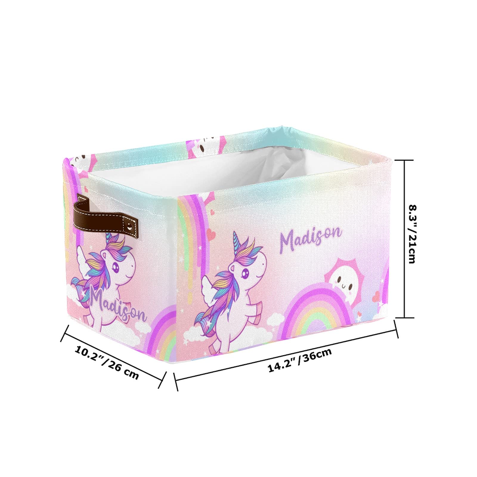 Rainbow Unicorn Personalized Storage Basket,Custom Storage Bins Cubes Organizer with Handle for Bedroom Wardrobe,Nursery,Basket 1 Pack