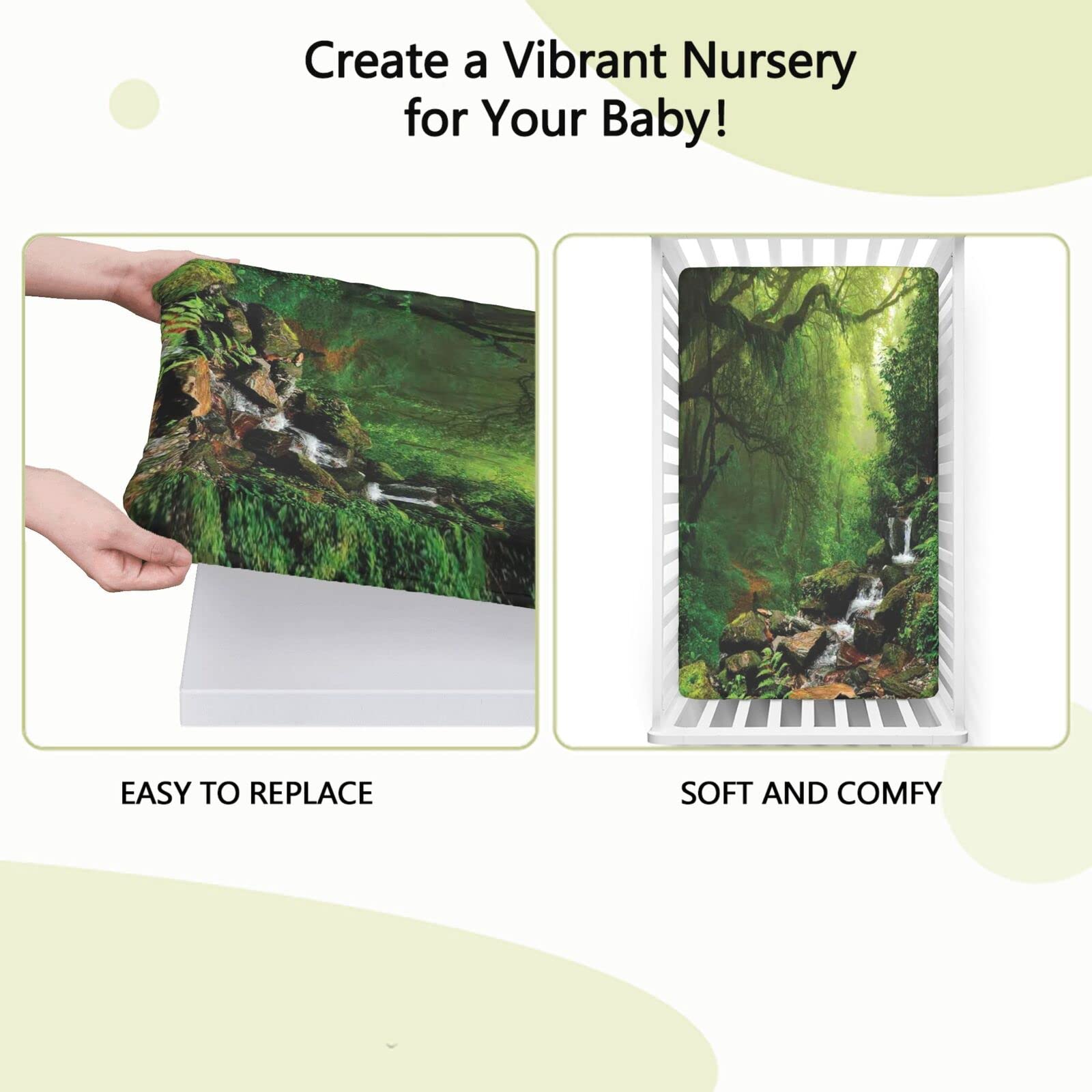Rainforest Themed Fitted Mini Crib Sheets,Portable Mini Crib Sheets Ultra Soft Material-Baby Sheet for Boys Girls,24β x38β,Green Brown