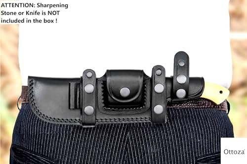 Ottoza Handmade XL Leather Knife Sheath RIGHT HAND Tracker Knife Sheath - Bushcraft Knife Sheath - Hunting Knife Sheath - Survival Knife Sheath Horizontal Carry Black TOP GRAIN LEATHER No:104