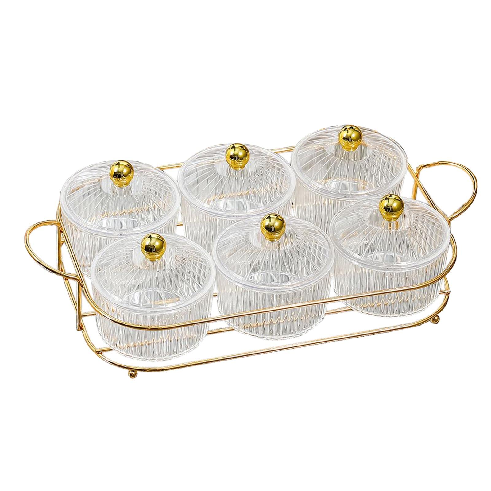 Light Luxury Nut and Candy Serving Tray Serving Container with Holder Food Storage Preserved Tray Dried Fruit Salad Plate for Candies Picnic, Clear 6 Bowls