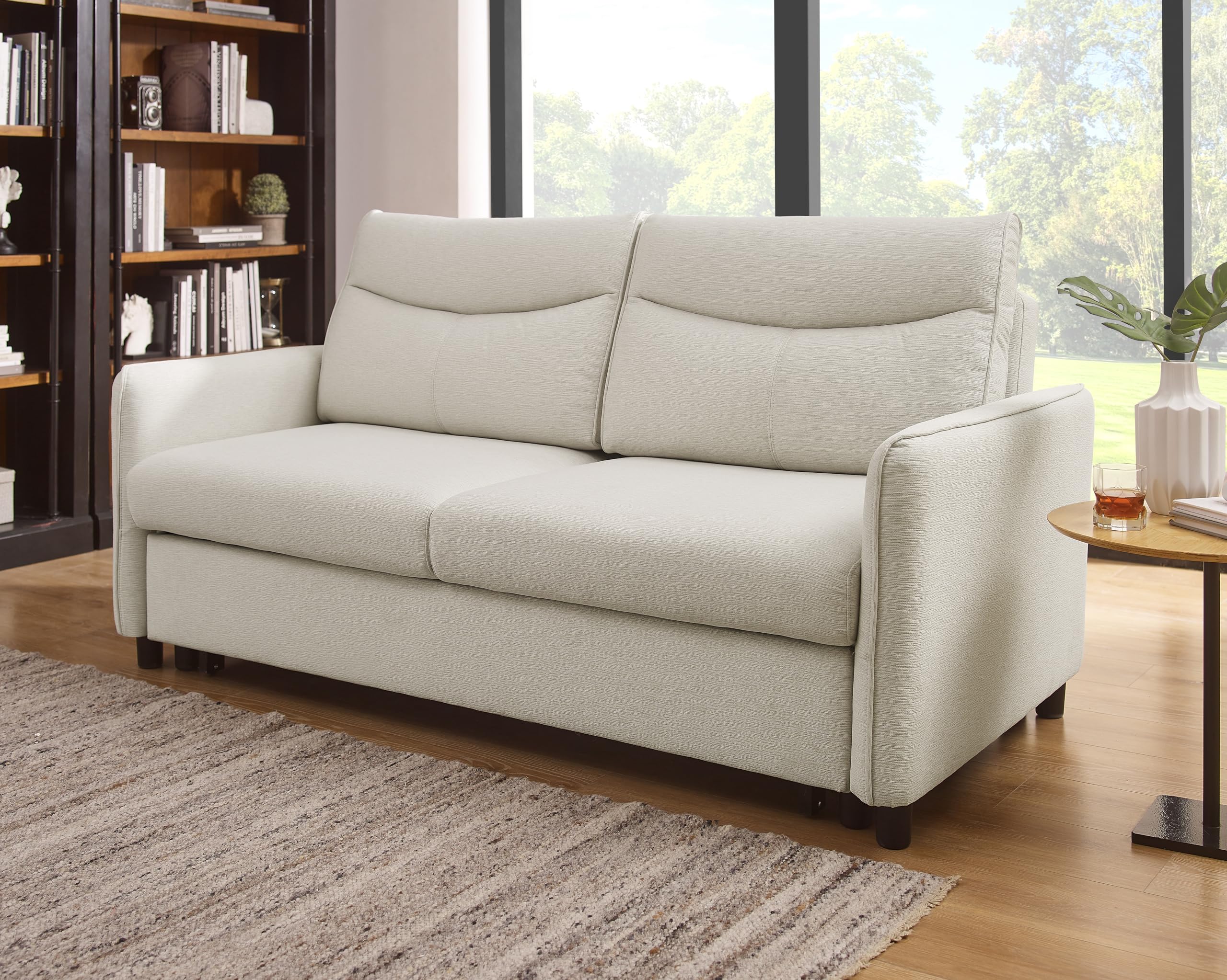 THSUPER 75-Inch Queen Size Convertible Sleeper Sofa Bed, Comfortable Pull-Out Futon Loveseat, Full Love Seat for RV Small Spaces, Hide-A-Bed Fold Out Couch - Beige