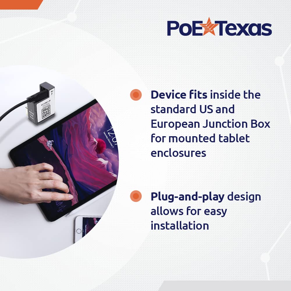 PoE Texas PoE+ Power and Data Adapter for USB-C Tablets & Devices for POS, Digital Signage, & More and PoE Injector - Single Port PoE+ Power Over Ethernet PoE Adapter for 802.3at