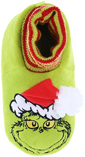 The Grinch Socktop Slipper for Toddlers, Holiday Slipper Sock with 3D Santa Hat, Green, Toddler Size 9/10