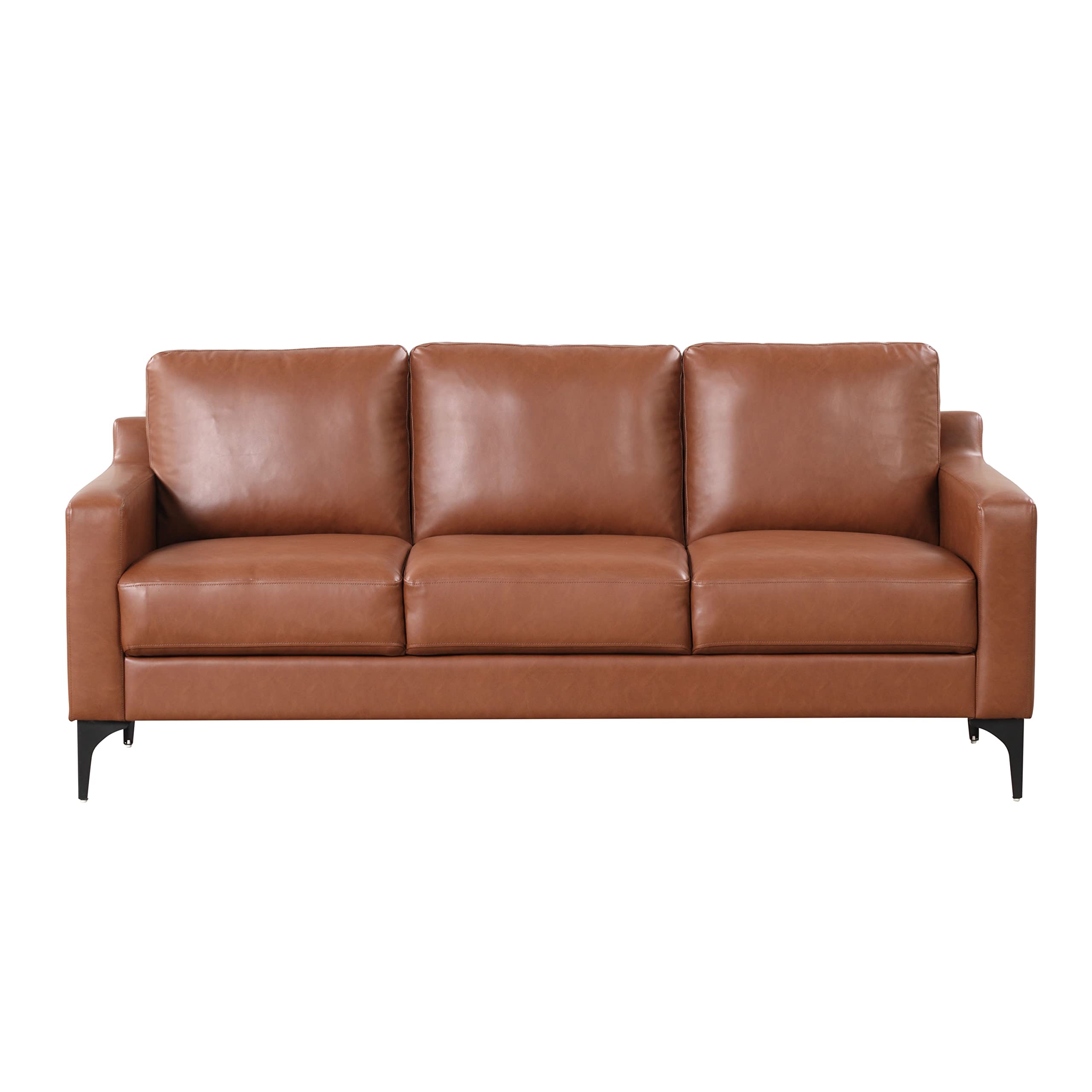 Serta Triton 78” Stationary Sofa, Modern Decor Love Seat Couch Living Room, Upholstered Faux Leather Sofas Furniture, Solid Easy to Install Couch for Bedroom, Caramel Brown