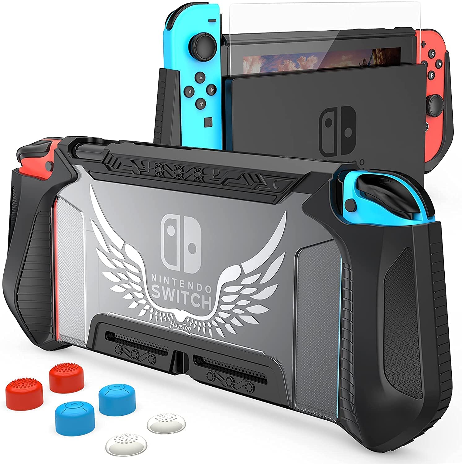 HEYSTOP Carry Case Compatible with Nintendo Switch, Upgraded 14 in 1 Switch Accessories Include Travel Case, TPU Protective Case, Screen Protector, Grip Case, Playstand, Touchscreen Pen and Thumb Cap