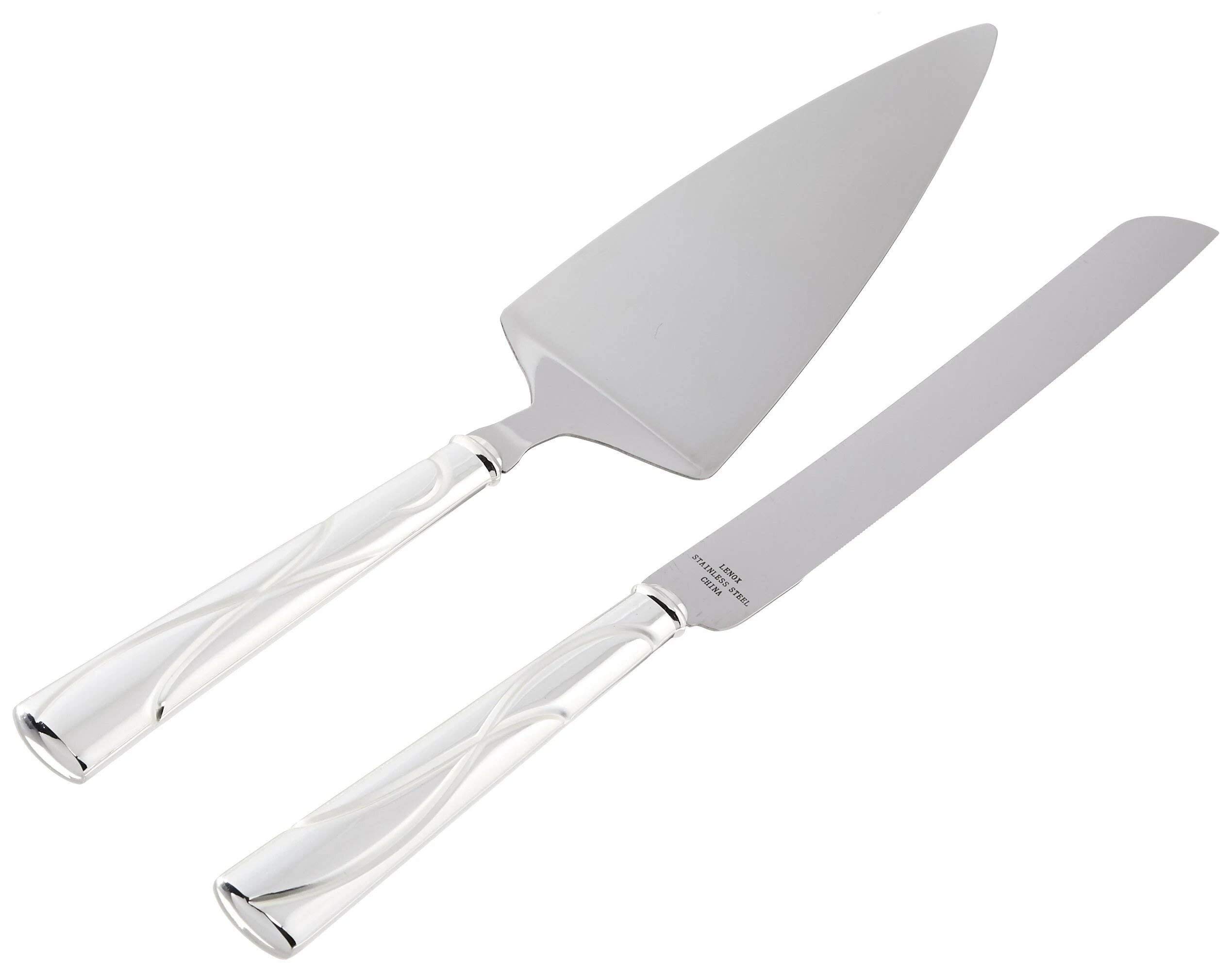 Lenox Bridal Adorn Silver Personalized Wedding Cake Knife and Server Set, Custom Engraved Wedding Cake Cutting Set, Accessories and Gifts for Bride and Groom