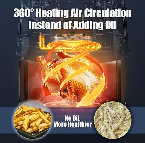 Weceleh Air Fryer, 6.3 Quart Large Toaster Oven, 9 in 1 Airfryer with Temperature Control & Timer Knob, Up to 392β, LED Display, Oil-Free, Non Stick Basket, Auto Shut Off Feature, Black, 1700W
