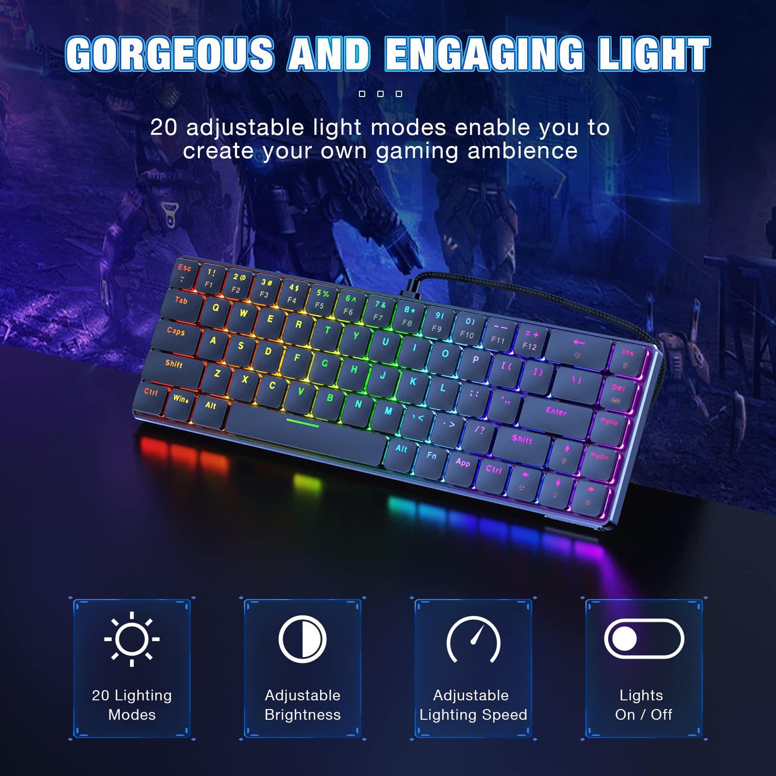 SIMGAL Wired RGB Mechanical Keyboard, Ultra-Thin Low Profile Gaming Keyboard with 69 Keys and RGB Backlight for Mac Windows PC (Red Switch)
