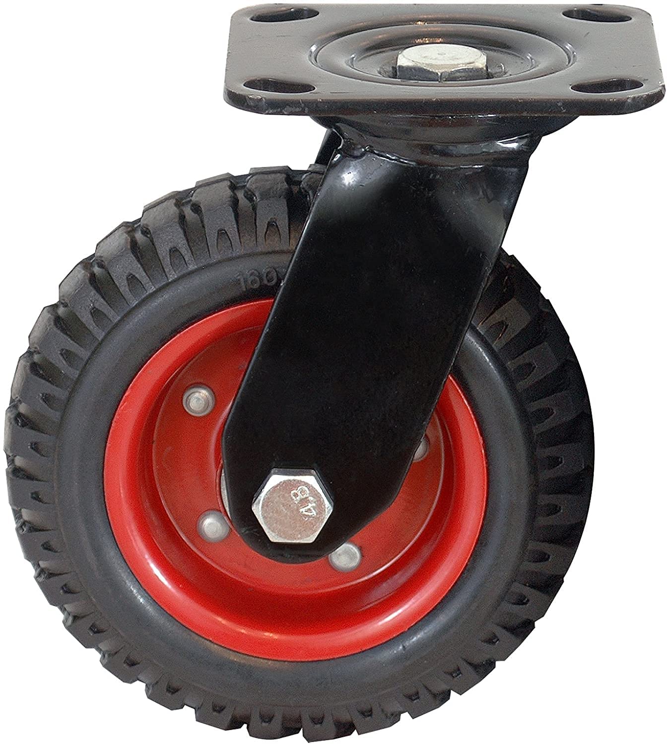 POWERTEC 8 Inch Caster Wheels Set of 4, Heavy Duty Swivel Plate Casters with Rubber Knobby Tread for Workbench, Dolly, Cart, Trolley, Wagon and Chicken Coop, Large Rubber Castor Wheels (17051-P4)