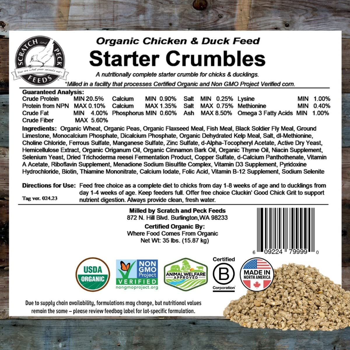 Scratch and Peck Feeds Starter Crumbles Chick Feed with Grub Protein - 25-lbs. - Certified Organic, Non-GMO Project Verified