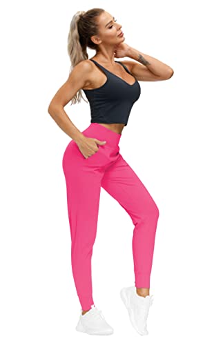THE GYM PEOPLE Women's Joggers Pants Lightweight Athletic Leggings Tapered Lounge Pants for Workout, Yoga, Running (Large, Bright Pink)