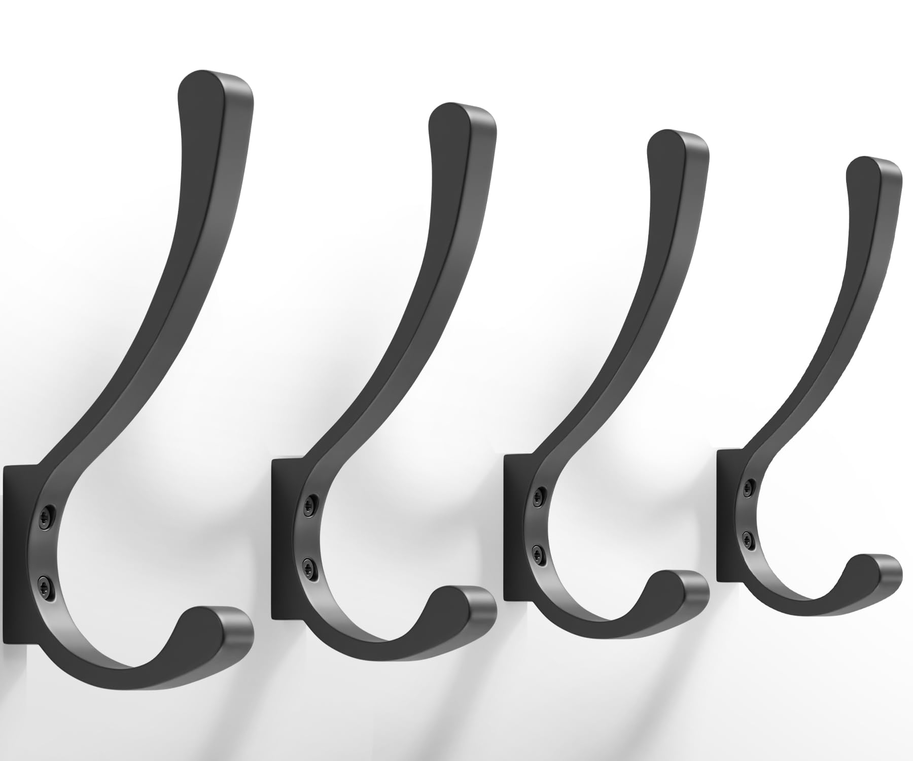 saffruff Wall Hooks for Hanging Coats: 5.6-Inch Heavy Duty Coat Hooks (Holds Up to 30 lbs), Textured Matte Finish, 4-Pack, Black