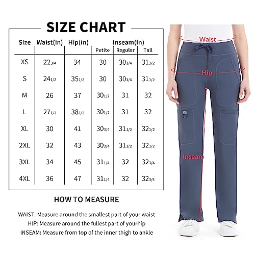QBK Yoga Scrub Pants Women Mid Rise Yoga Work Pants- Five Pocket Cargo Scrub Pant (Large, Black)