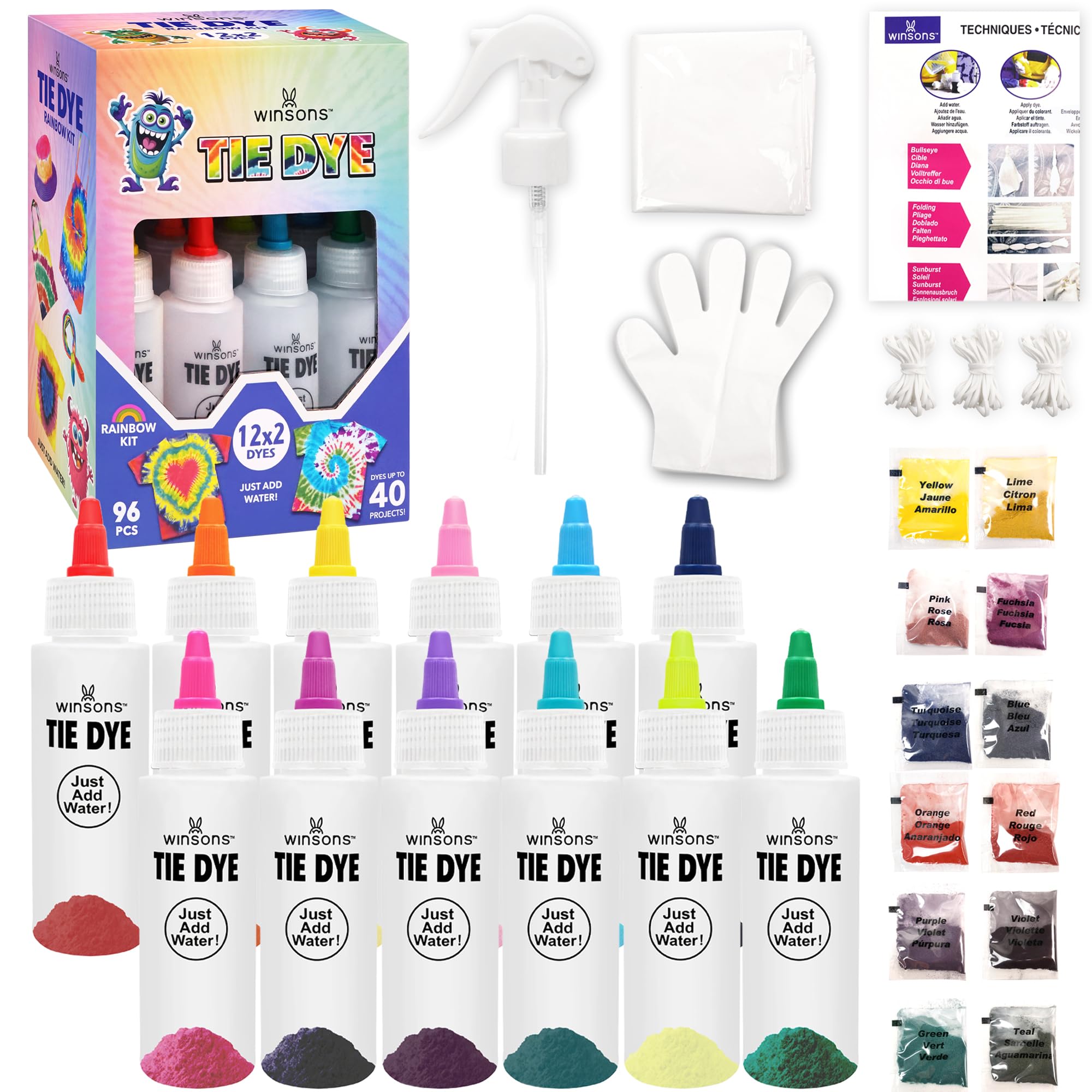Tie Dye Kit, Tie Dye Set for Kids, 12 Vibrant Colors Pre-Filled Tye Dye Bottles, Non Toxic Permanent Fabric Dye Art Set, Easy DIY Fabric Art - Create Fun