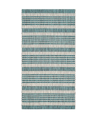 SAFAVIEH Courtyard Collection 2'7" x 5' Grey/Blue CY8062 Stripe Indoor/ Outdoor Waterproof Easy Cleaning Patio Backyard Mudroom Area Rug