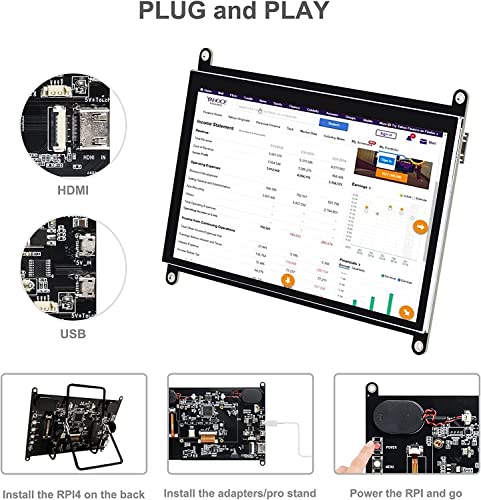 Raspberry Pi Screen 7 inch Monitor Raspberry Pi Display LCD 1024 * 600 Touchscreen Small Monitor for Raspberry Pi 4/3/2/Zero/B/B+ Win10/8/7 Raspbian Free Driver