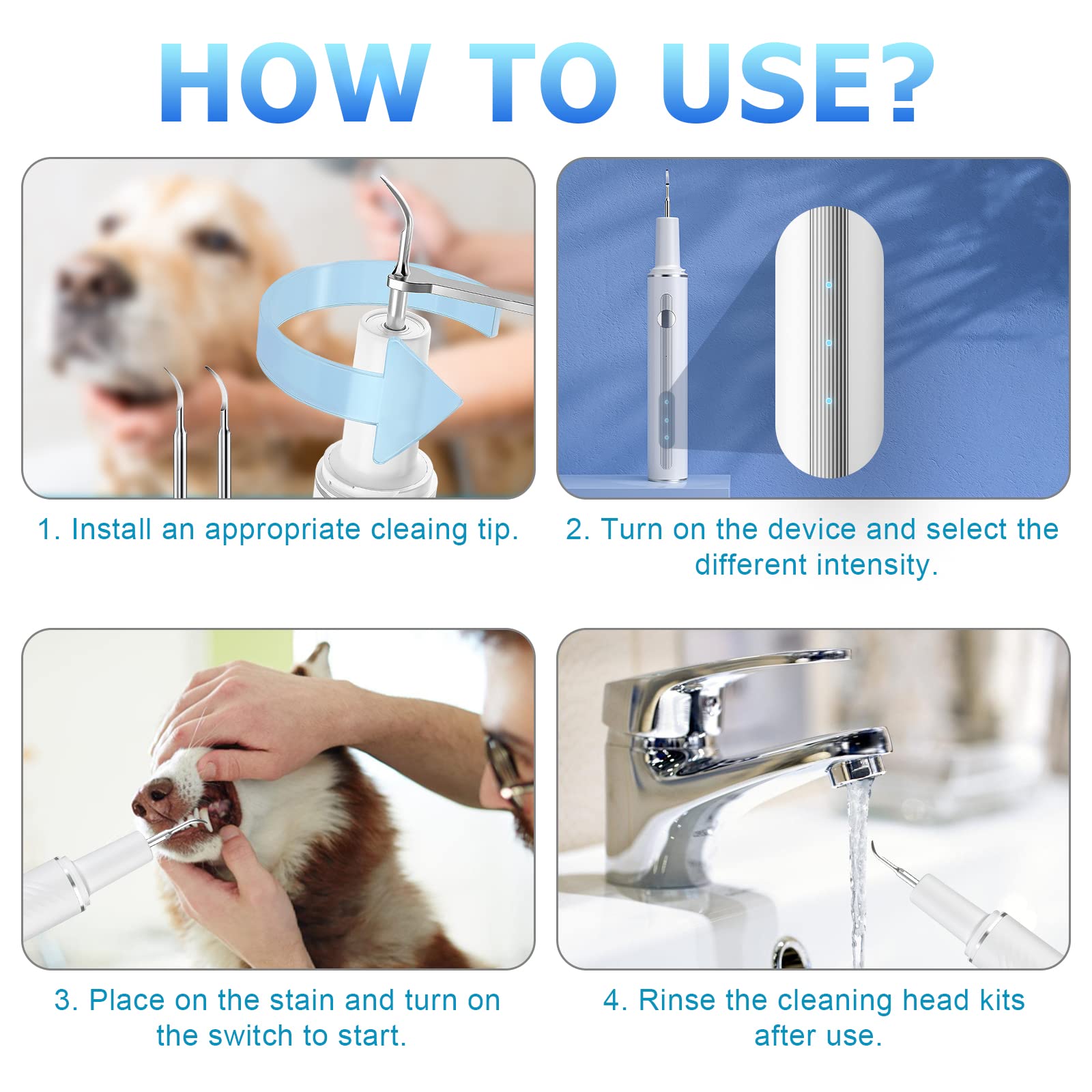 prabensei Pet Teeth Cleaning Kit with LED Light, 3 Replaceable Heads and Mouth Mirror, 3 Modes Dental Care Dog Teeth Cleaner, Home Whitening Tool