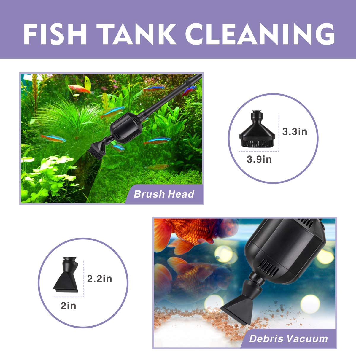 hygger 396GPH DC Electric Aquarium Gravel Cleaner, 5 in 1 Automatic Fish Tank Cleaning Tool Set Vacuum Water Changer Sand Washer Filter Siphon Adjustable Length 12V 20W