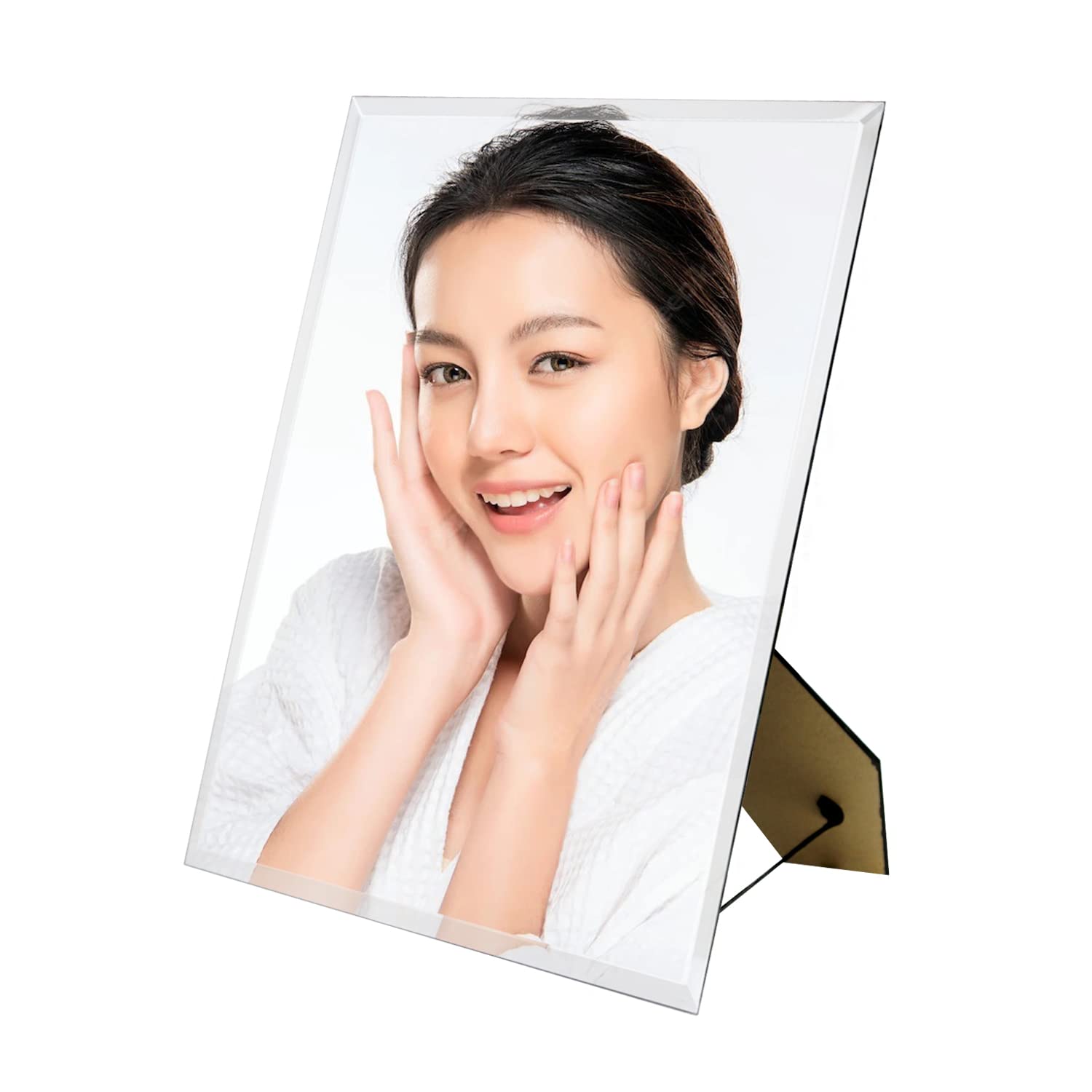 QTART Makeup Vanity Mirror-Rectangle Table Desk Mirror with Folding Stand Portable Frameless Mirror for Tabletop Travelling Dressing Room Personal Shaving
