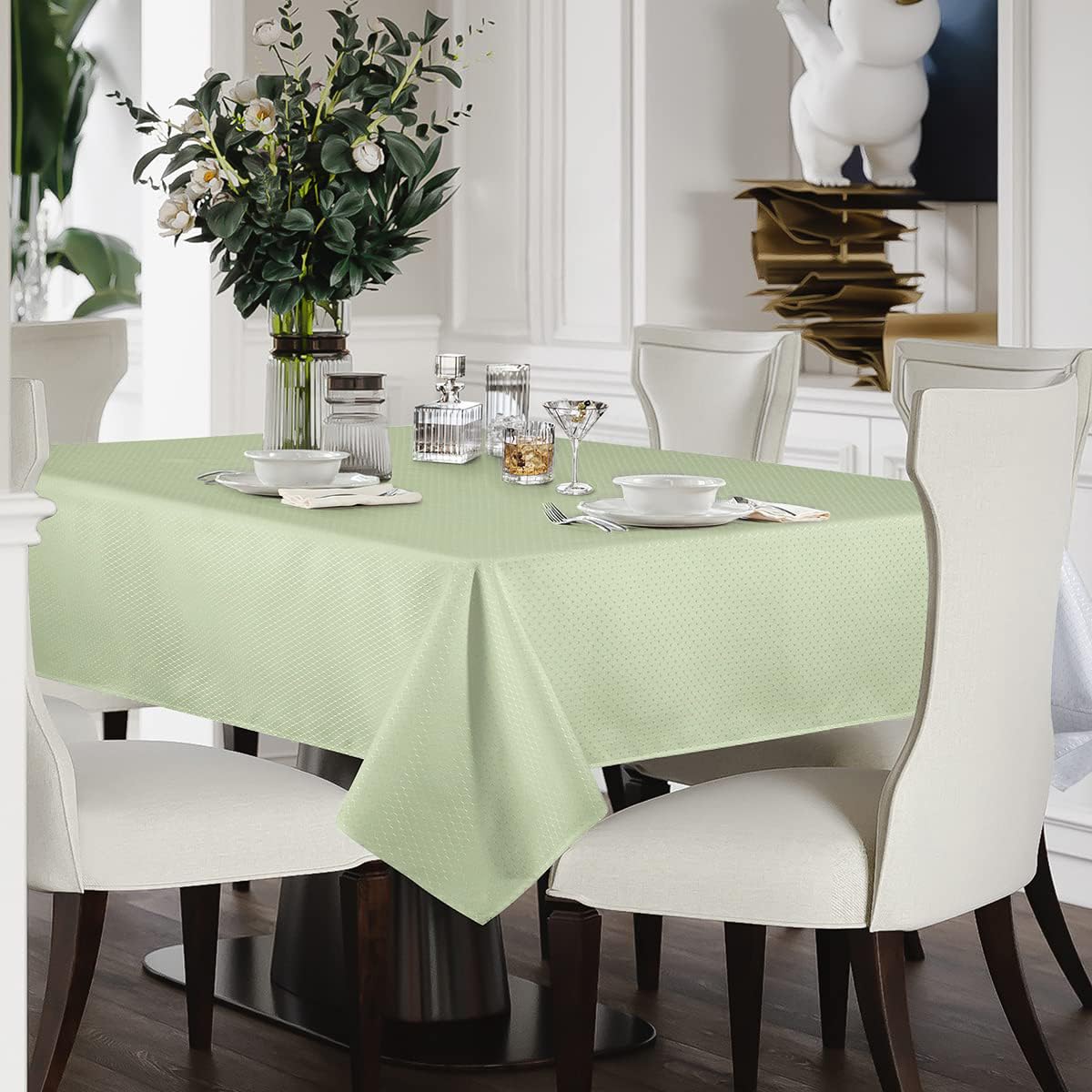 JUCFHY Jacquard Morrocan Rectangle Spring Table Cloth Oil-Proof Spill-Proof and Water Resistance Tablecloth,Decorative Fabric Table Cover for Outdoor and Indoor Use,60 x 84 Inch, Mint