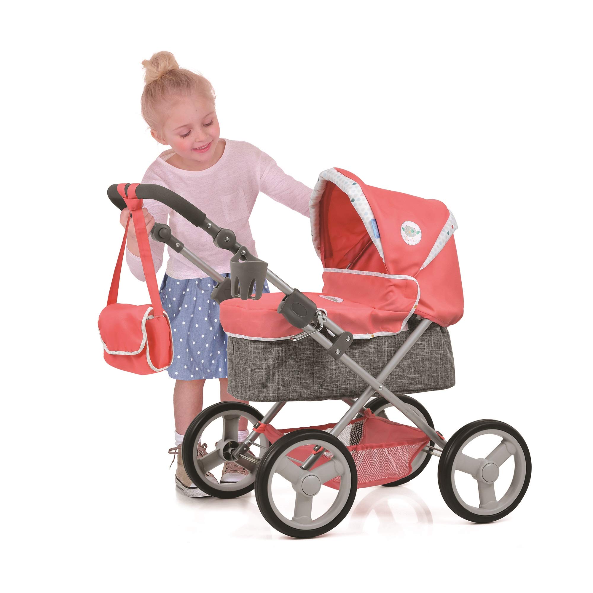 Hauck Play n Go Angie Doll Pram with Large Wheels, Retractable Canopy, Cup Holder and Carry Bag, Multi