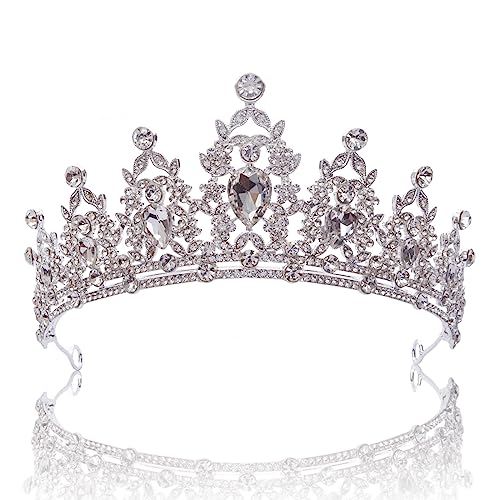 Ruokfziyan Birthday Tiara and Crown for Women Crystal Queen Crowns Rhinestone Princess Tiaras for Girl Bride Wedding Hair Accessories for Bridal Party Prom Halloween Cos.play dress Christmas (Silver)