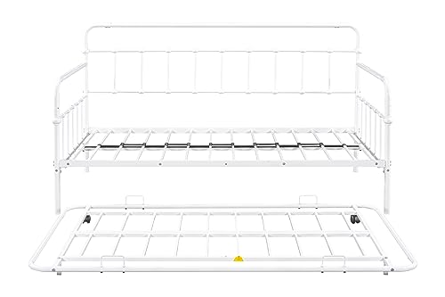 Oudiec Twin Size Metal Daybed with Trundle, Sofa Bed Frame Steel Slat Support for Teenagers/Adult Bedroom, Space Saving Design & No Box Spring Needed, White