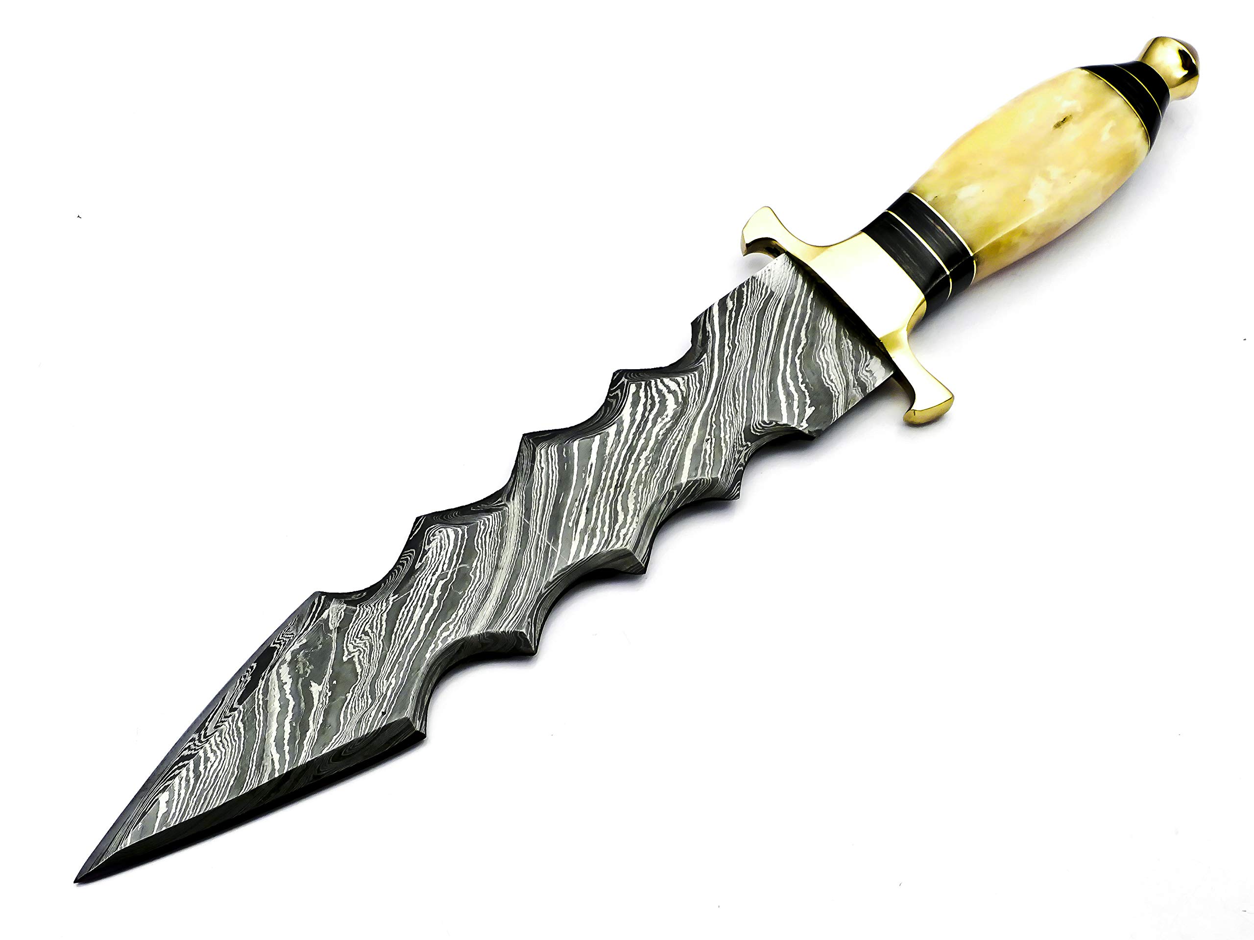 Mid American Cutlery Damascus Steel Fixed Blade Hunting Knife Handle Camel Bone Brass Pommel