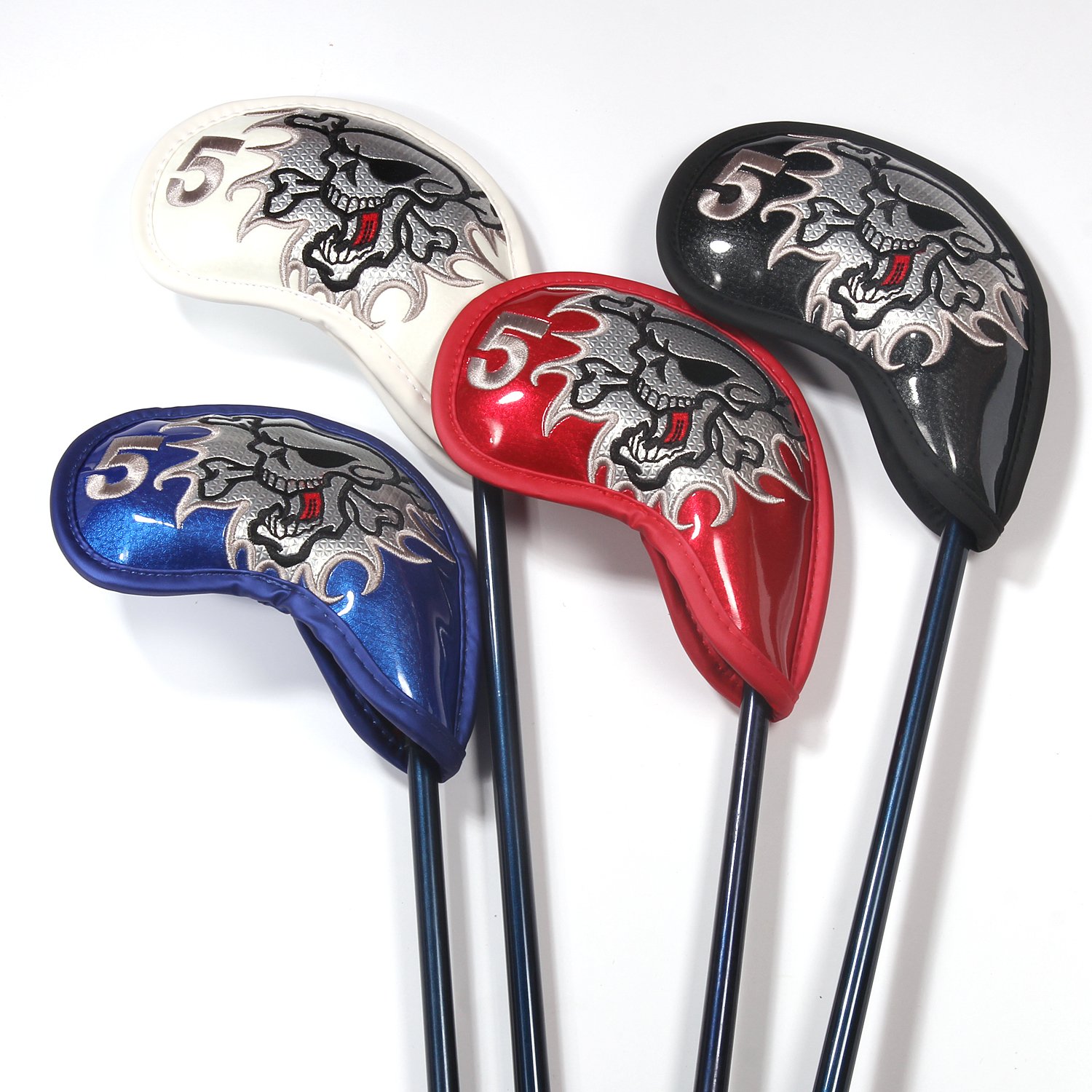 Golf Black Skull Thick Pu Synthetic Leather Golf Iron Head Covers Set Headcover Skull Fit All Brands Callaway, Ping, Taylormade, Cobra, Etc. (a)