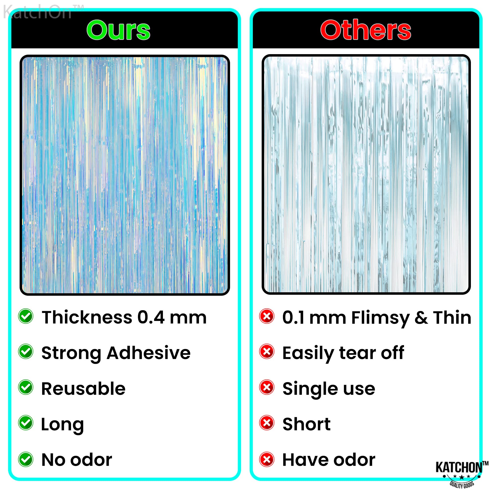 KatchOn, XtraLarge Neon Iridescent Streamers - 3.2x6.5 Feet Iridescent Party Decorations | Iridescent Fringe Curtain, Bachelorette Party Decorations | Iridescent Backdrop, Mermaid Birthday Decorations